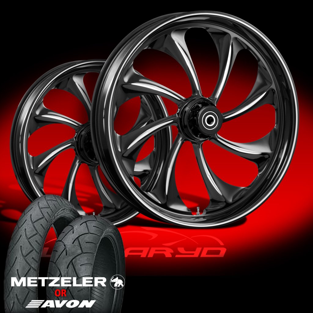 TWISTED BLACK 21" WHEELS TIRES PACKAGE KIT SET 2000-07 HARLEY BAGGER ...