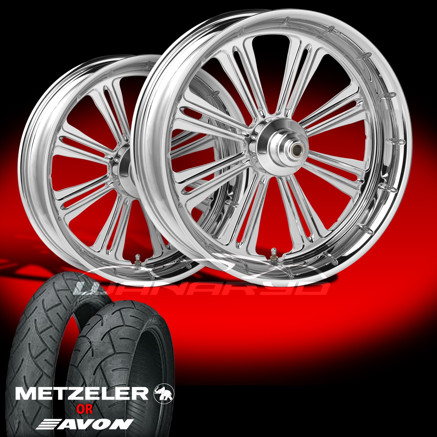 Riviera Chrome 21" Front & Rear Wheels, Tires For 2009-13 Harley Bagger ...