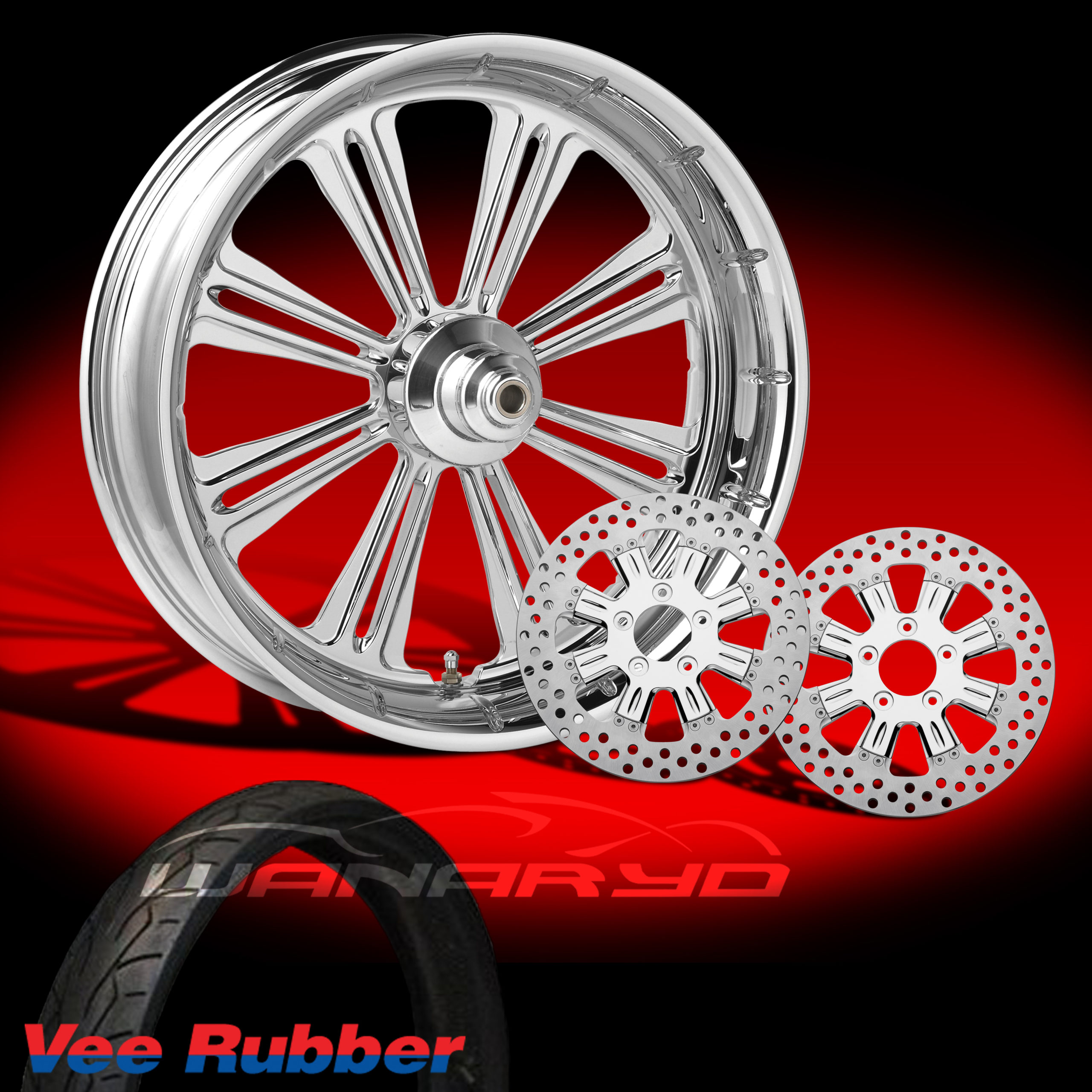 Riviera Chrome 26" Front Wheel, Tire & Dual Rotors - WanaRyd Motorcycle