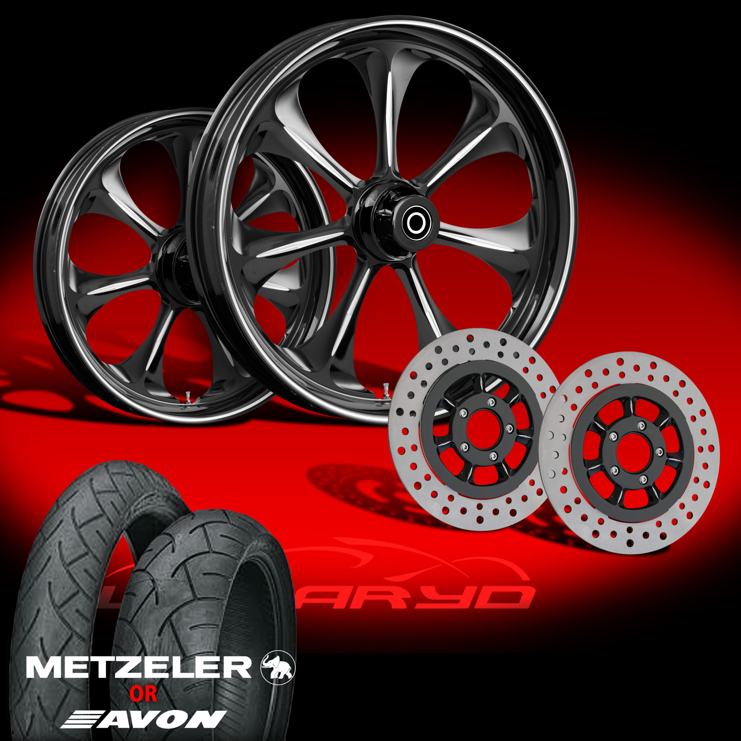 ATOMIC BLACK 21" WHEELS ROTORS TIRES PACKAGE KIT SET 09-13 HARLEY ...
