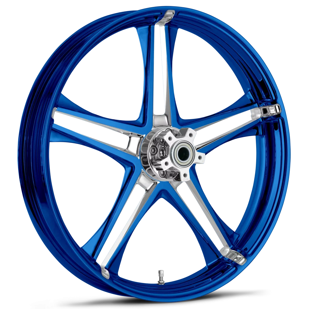 Discharge Dyeline Blue Polished Wheels RYD Wheels - WanaRyd Motorcycle